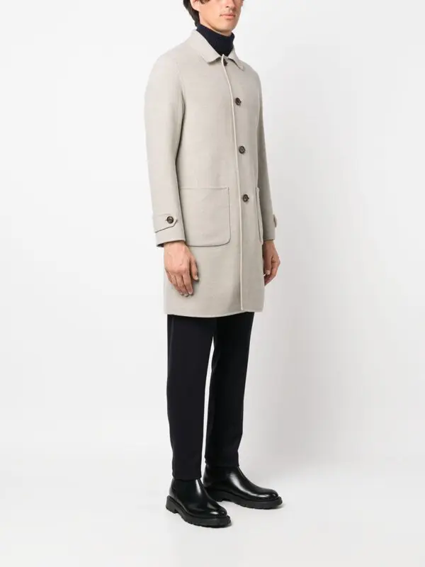 Eleventy Spread-collar Wool Coat - Neutrals