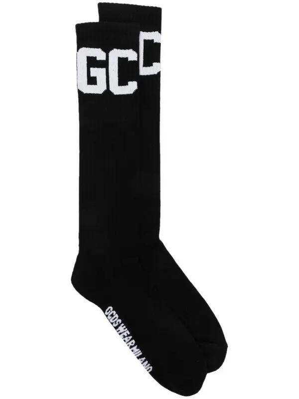 Gcds Logo-jacquard Ribbed Socks - Black