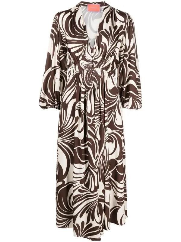 La DoubleJ Camerino Watermarble-print Maxi Dress - Brown