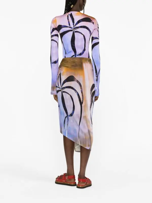 LOUISA BALLOU Asymmetric Printed Skirt - Purple