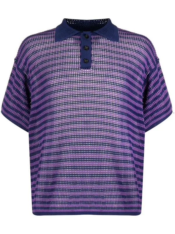 BODE Striped Open-knit Polo Shirt