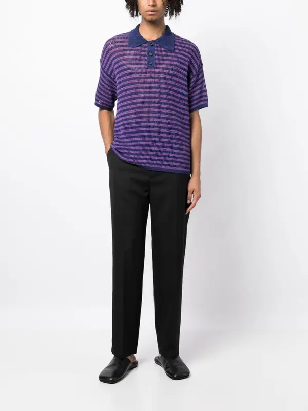 BODE Striped Open-knit Polo Shirt