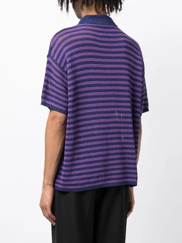 BODE Striped Open-knit Polo Shirt