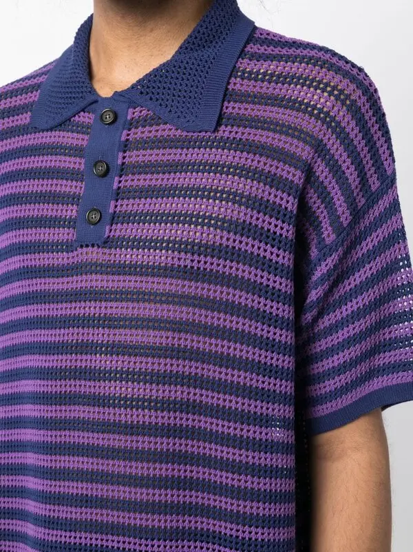 BODE Striped Open-knit Polo Shirt
