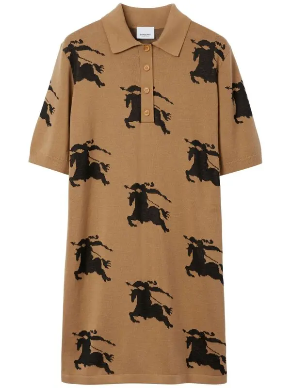 Burberry Equestrian Knight Motif Jacquard Shirt Dress - Neutrals