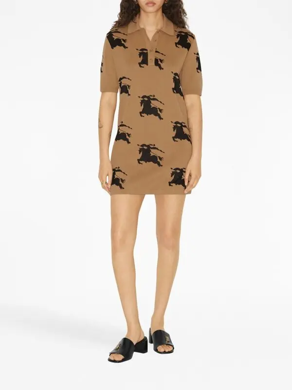 Burberry Equestrian Knight Motif Jacquard Shirt Dress - Neutrals