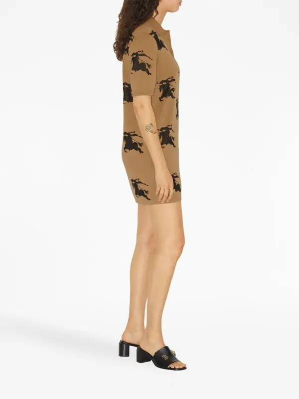 Burberry Equestrian Knight Motif Jacquard Shirt Dress - Neutrals