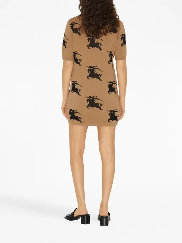 Burberry Equestrian Knight Motif Jacquard Shirt Dress - Neutrals