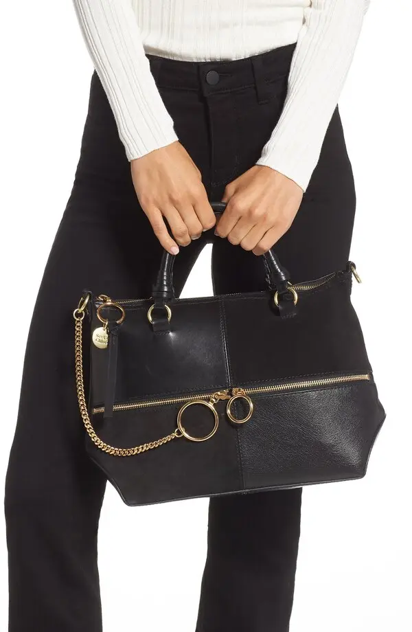 See By Chloé Emy Suede & Leather Satchel - Black | Editorialist