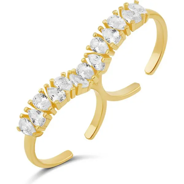 SHYMI Pear Cubic Zirconia Two-finger Ring - Gold