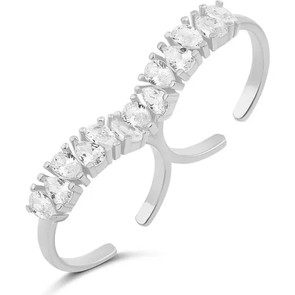 SHYMI Pear Cubic Zirconia Two-finger Ring - Silver