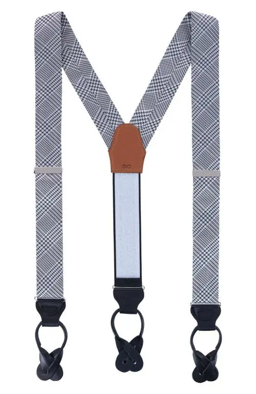 Trafalgar Benji Houndstooth Plaid Silk Suspenders - Black