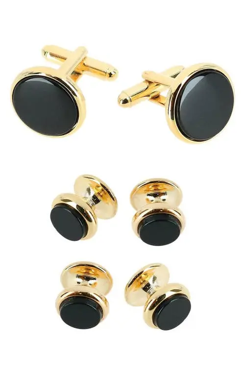 Trafalgar Sutton Onyx Cuff Link & Stud Set - 24 Karat Gold And Genuine Onyx