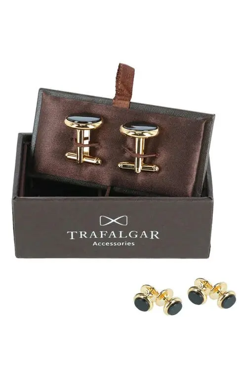Trafalgar Sutton Onyx Cuff Link & Stud Set - 24 Karat Gold And Genuine Onyx