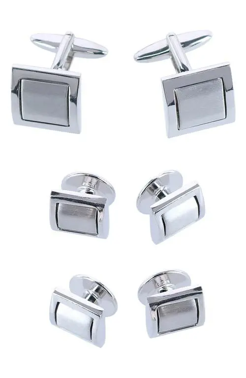 Trafalgar The Plaza Square Cuff Link & Stud Set - Silver