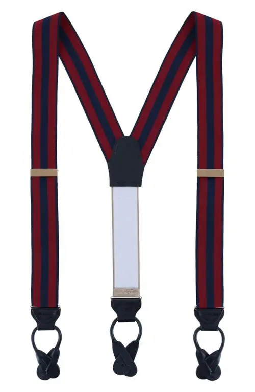 Trafalgar Balint Stripe Grosgrain Suspenders - Burgundy And Navy