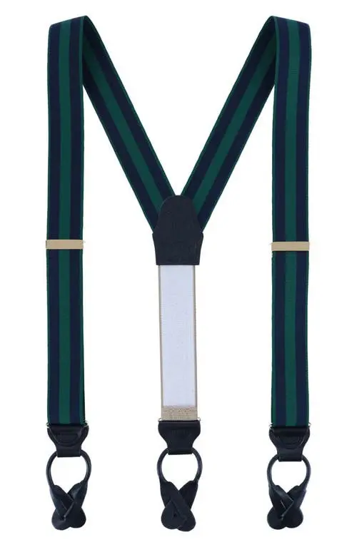 Trafalgar Balint Stripe Grosgrain Suspenders - Green And Navy