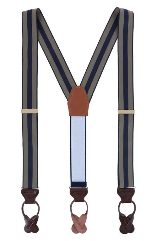Trafalgar Balint Stripe Grosgrain Suspenders - Khaki And Navy