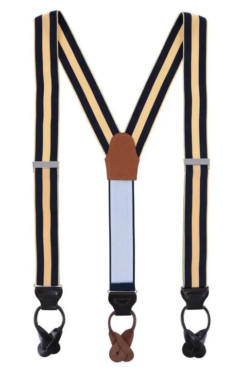 Trafalgar Balint Stripe Grosgrain Suspenders - Yellow And Navy