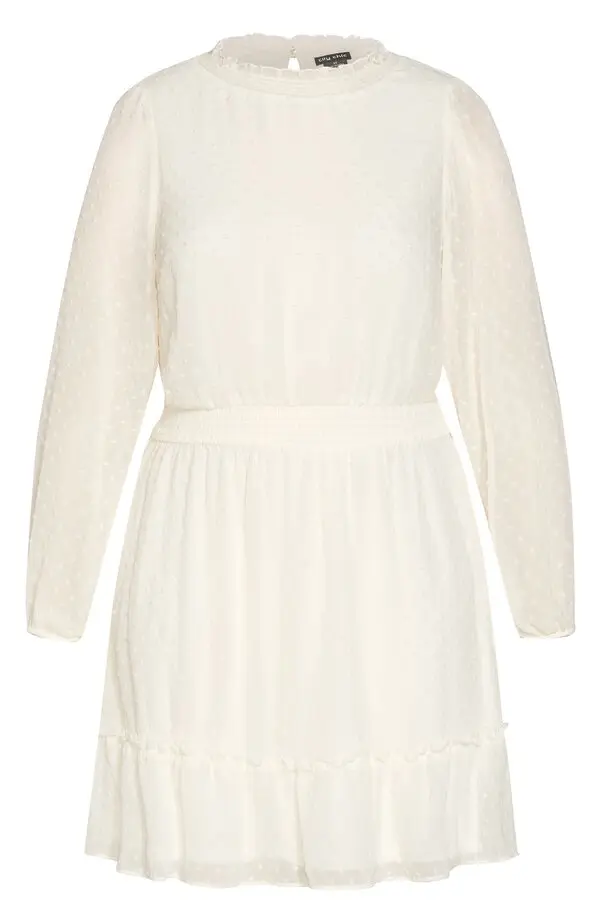 City Chic Dobby Long Sleeve Tiered Dress