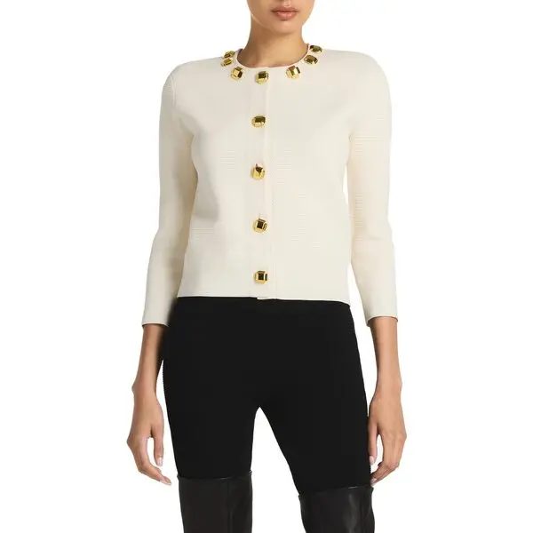 St. John Studded Piqué Knit Cardigan
