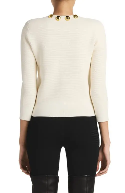St. John Studded Piqué Knit Cardigan