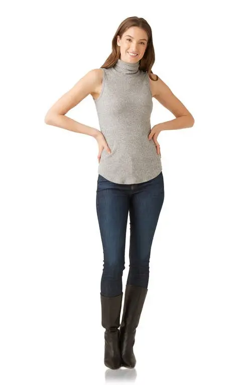 Fifteen Twenty Turtleneck Ribbed Sleeveless Sweater - Gray