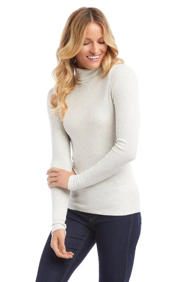 Fifteen Twenty Ribbed Turtleneck Top - Heather