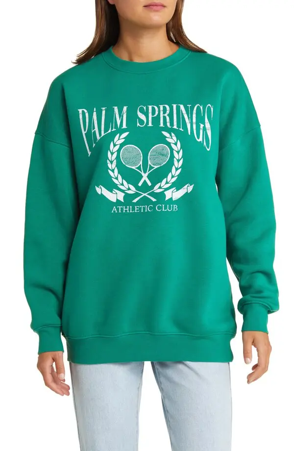 Bp. Oversized Graphic Crewneck Sweatshirt - Green Jade