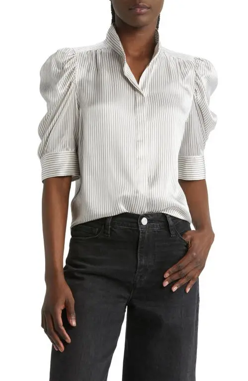 FRAME Gillian Puff Sleeve Striped Silk Blouse