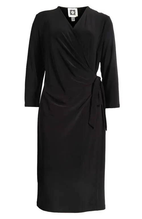 anne klein black wrap dress Faux Wrap Dress in Black