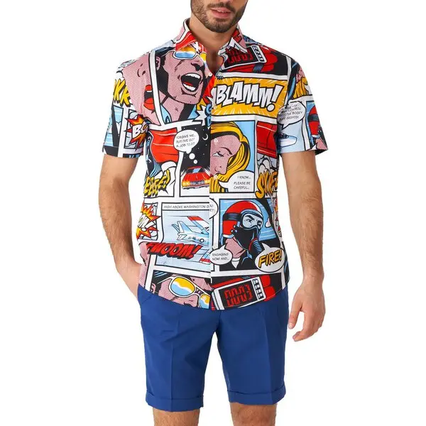 Opposuits Danger Days Stretch Short Sleeve Button-up Shirt - Red/blue Multi