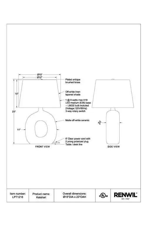 RENWIL Kalahari Ceramic Table Lamp