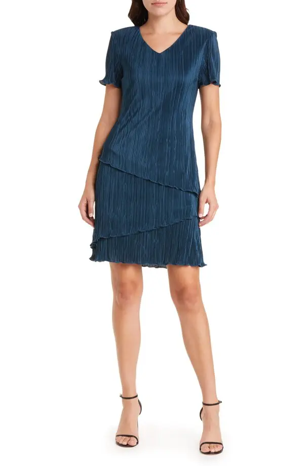 CONNECTED APPAREL Plissé Tiered Dress - Dark Peacock