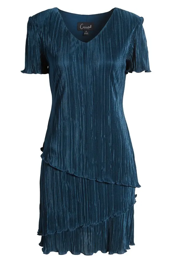 CONNECTED APPAREL Plissé Tiered Dress - Dark Peacock