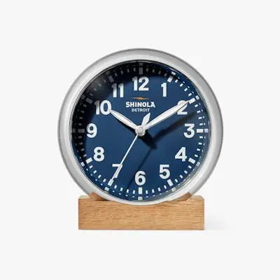 Shinola Runwell Desk Clock With Oak Stand - Navy