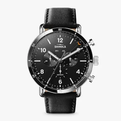 Shinola The Canfield Sport 45mm Leather Strap Watch - Black