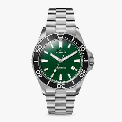 Shinola Automatic Diver Watch With Stainless Steel Bracelet 43mm - Green