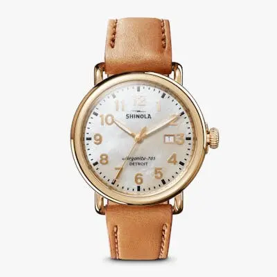 Shinola The Runwell 41mm Watch With Bourbon Leather Strap - Mother Of Pearl
