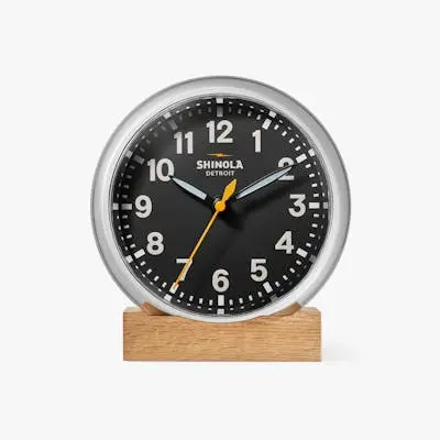 Shinola Runwell Desk Clock With Oak Stand - Black