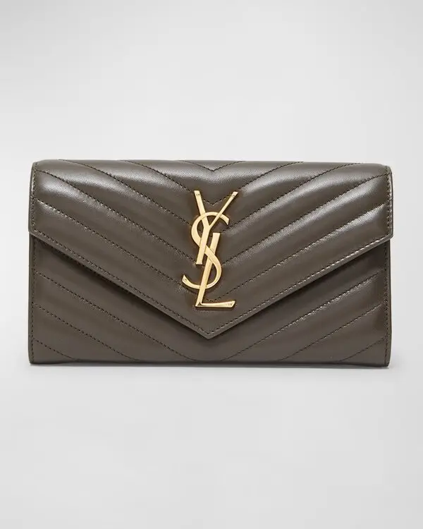 Saint Laurent Monogram Large Envelope Flap Wallet In Smooth Leather - Light Musk