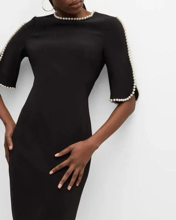 Rickie Freeman For Teri Jon Pearl Trimmed Crepe Sheath Dress