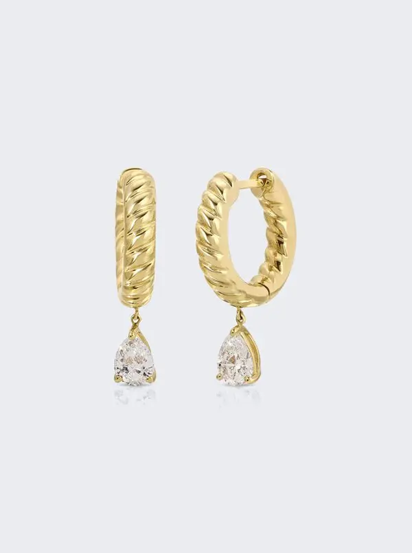 ANITA KO Small Zoe Huggie Earrings With Pear Diamond Drops - 18k Yellow Gold