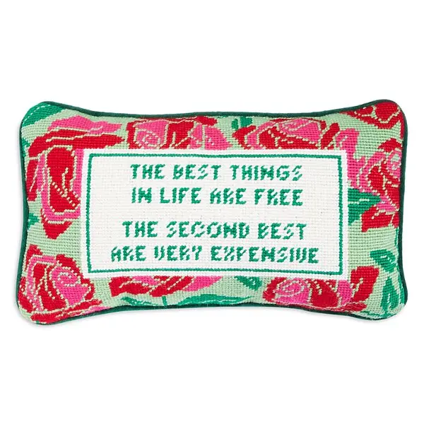 FURBISH Best Things In Life Are Free Needlepoint Decorative Pillow - Multi