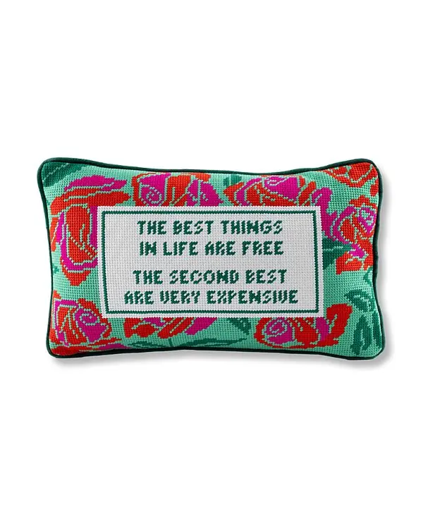 FURBISH Best Things In Life Are Free Needlepoint Decorative Pillow - Multi