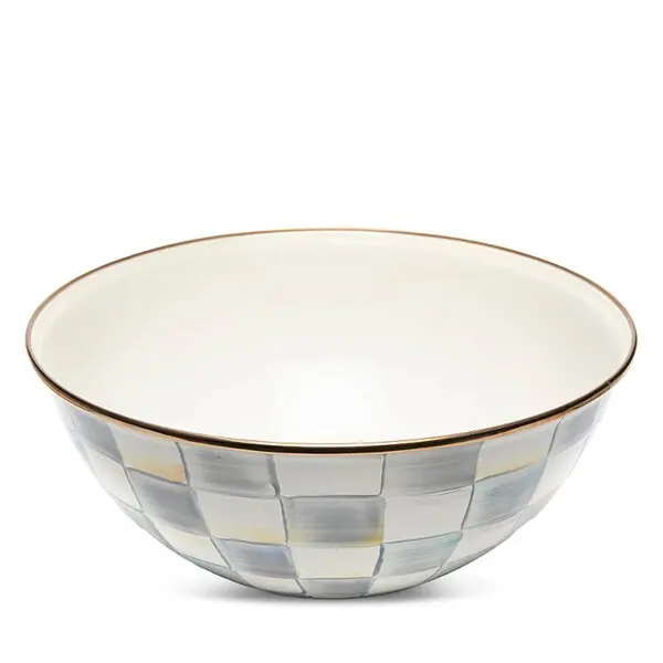 MACKENZIE-CHILDS Sterling Check Large Enamel Everyday Bowl - Gray/white