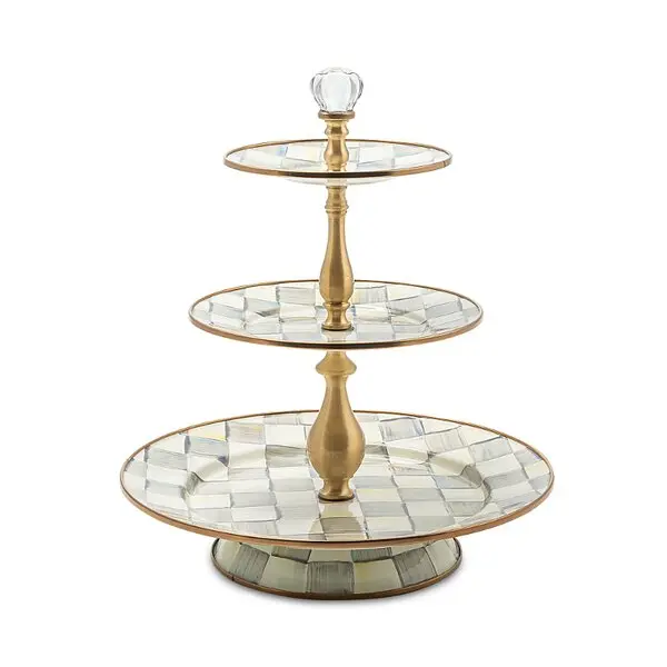MACKENZIE-CHILDS Sterling Check Enamel Three Tier Sweet Stand - Multi