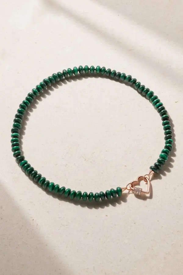 MARLA AARON 14-karat Malachite And Diamond Heart Necklace - Rose Gold