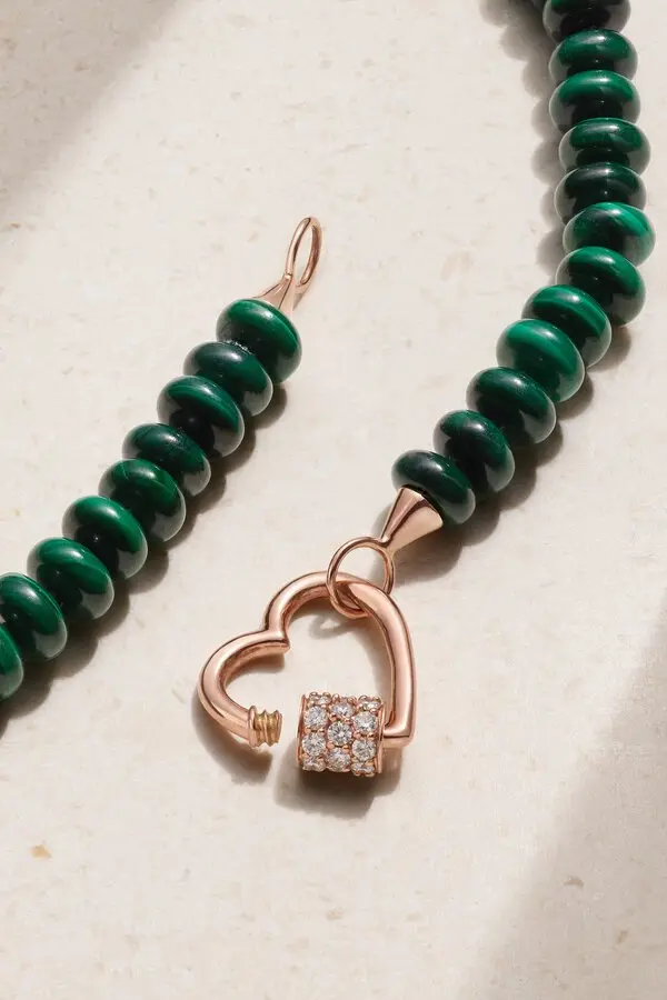 MARLA AARON 14-karat Malachite And Diamond Heart Necklace