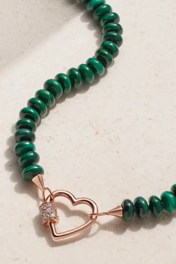 MARLA AARON 14-karat Malachite And Diamond Heart Necklace